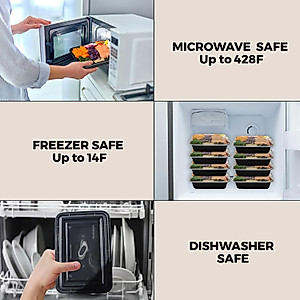 Klex Meal Prep Containers with Airtight Lids, BPA Free, Reusable Plastic Food Container, 16 oz, Rectangular, Black/Clear, 50 Sets