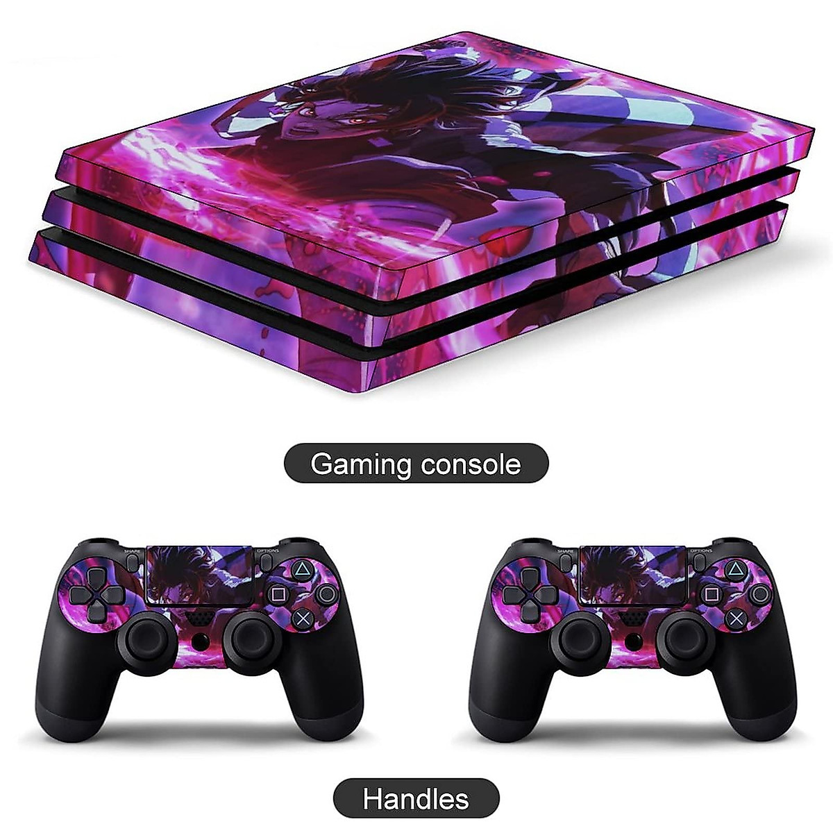 OUFGBCX Anime Boy Kamado Tanjiro PS4 Pro Controller and Console Skin Sticker Protective Cover Wireless/Wired Gamepad Full Body Vinyl Decal Skin, white-style, for