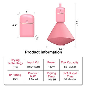 TJ. Portable Clothes Dryer, Mini Clothes Dryer with PTC Drying & UV Function, 180W Portable Dryer for Apartments with 1H/2H Timer for Underwear, Panties, Socks, Swimwear, Baby and Pet Clothes, Pink