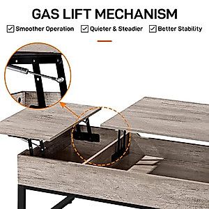 Yaheetech Lift Top Coffee Table with Hidden Storage Compartment, Farmhouse Wooden Center Table with 2 Way Raisable Tabletop & Gas Lift Mechanism for Living Room Reception Room,Gray