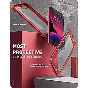 i-Blason Ares for iPhone SE Case 2022 (3rd Gen), [Built-in Screen Protector] Dual Layer Rugged Clear Bumper Case for iPhone SE 2022/ iPhone SE 2020/ iPhone 8/ iPhone 7 (Red)