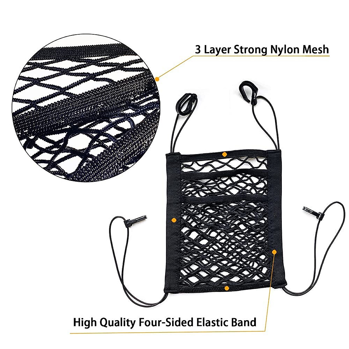Dog Car Net Barrier with Auto Safety Mesh Organizer Baby Stretchable Storage Bag Between Seats Universal for Cars, SUVs -Easy Install,Safer to Drive with Children and Pets… (3 Layers)