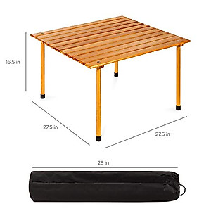 Best Choice Products 28x28in Foldable Indoor Outdoor All-Purpose Portable Wooden Table for Picnics, Camping, Beach, Tailgating, Patio, Kitchen, Living Room w/Carrying Case - Brown