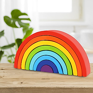 TOOKYLAND Wooden Rainbow Stacking Toy - 8pcs Nesting Blocks Game, Ages 18m+