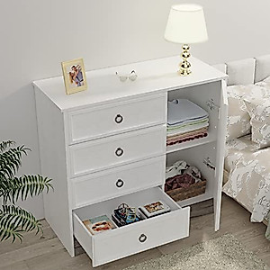 LGHM Modern 4 Drawer Dresser Set of 2, Dressers for Bedroom Adjustable Shelves, Tall Chest of Drawers Closet Organizers and Storage for Clothes - Easy Pulls, Textured Borders White