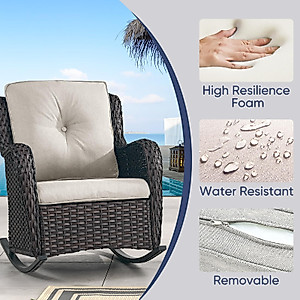 Belord Patio Rocking Chairs Bistro Set - Wicker Outdoor Rocking Chairs Set of 2 with Side Table, All Weather Rattan Rocker Seating Patio Furniture Set for Porch Balcony Garden Brown