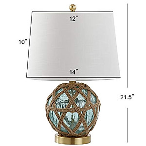 JONATHAN Y JYL1085A Andrews 21.5" LED Glass/Rope Table Lamp Coastal Contemporary Bedside Desk Nightstand Lamp for Bedroom Living Room Office College Bookcase LED Bulb Included, Brown/Aqua