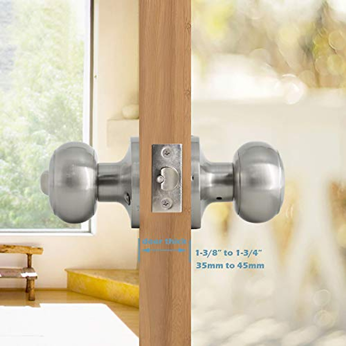 Gobrico Round Satin Nickel Keyed-Alike Entry Locks Knobs 6Pack, Front Enry Door Knobs with Lock and Same Key, Round Ball Style Locksets Door Handles