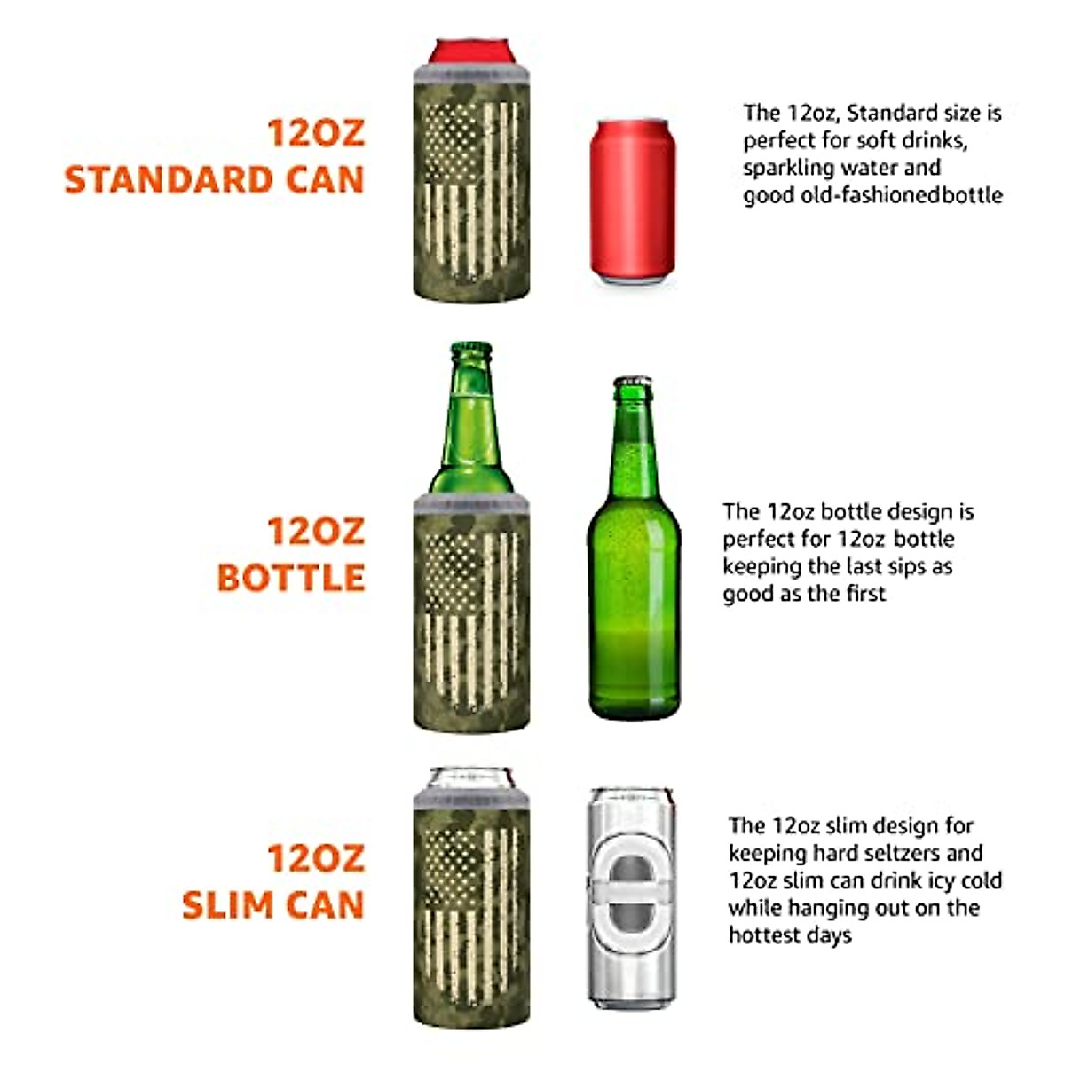 Macorner Can Cooler American Flag - Stainless Steel Insulated Slim Can Cooler for 12 oz & 16 oz Regular or Slim Cans & Bottles - Funny Birthday Christmas Gifts for Him Dad Grandpa Drinking Lovers