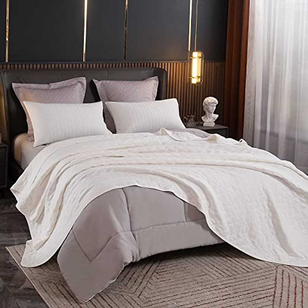 ACCOTIA 100% Cotton Quilt Blanket for Bed Couch Sofa 78"x90", Soft Breathable Queen Size 6 Layers Bed Blanket with Wave Jacquard for All Season (Wave Pattern, White)