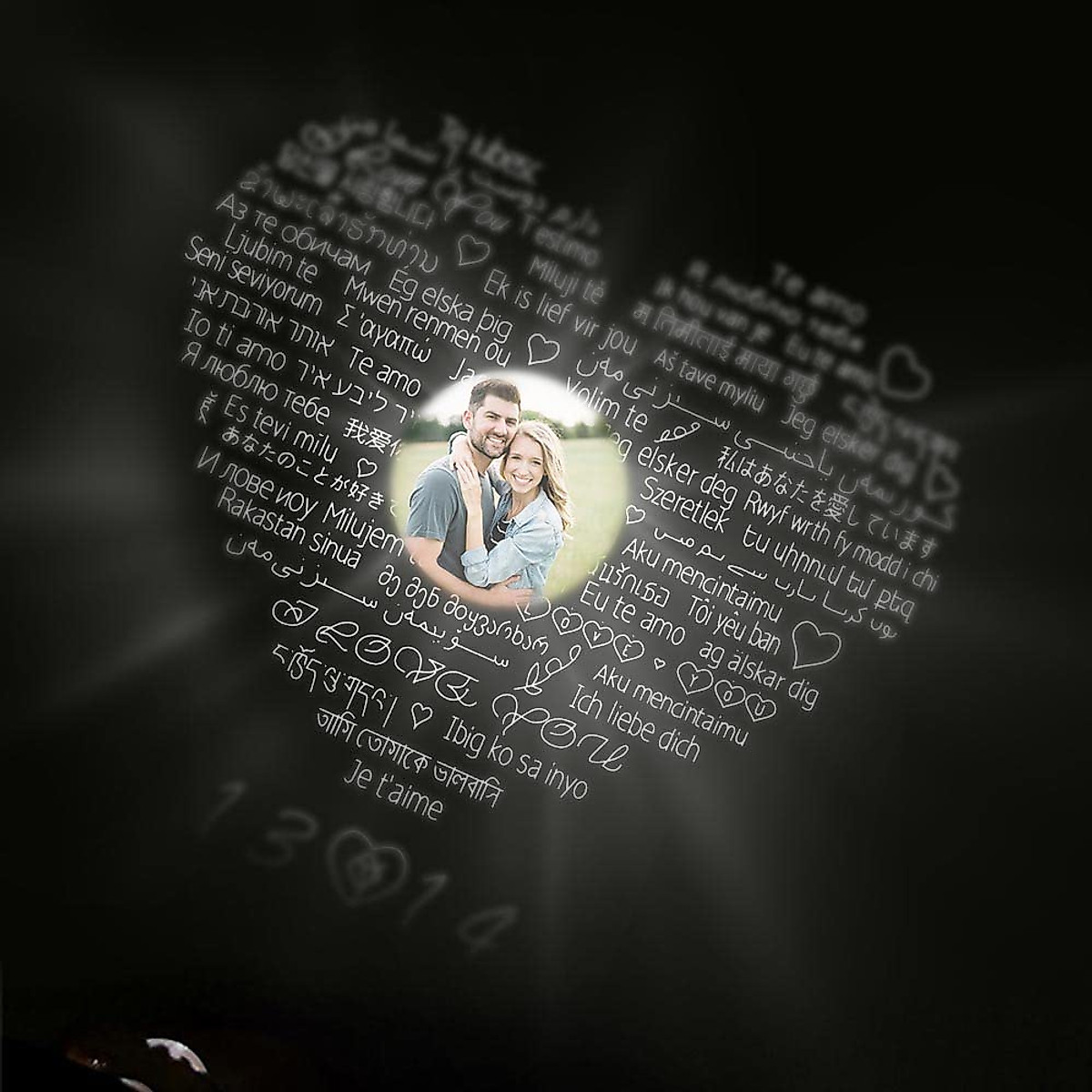 Custom Couple Photo Projection Necklace 925 Sterling Silver I Love You Necklace 100 Languages 2 Pcs Heart Personlized Picture Pendant Necklace Memorial Romantic Gifts for Girlfriend Women Him and Her