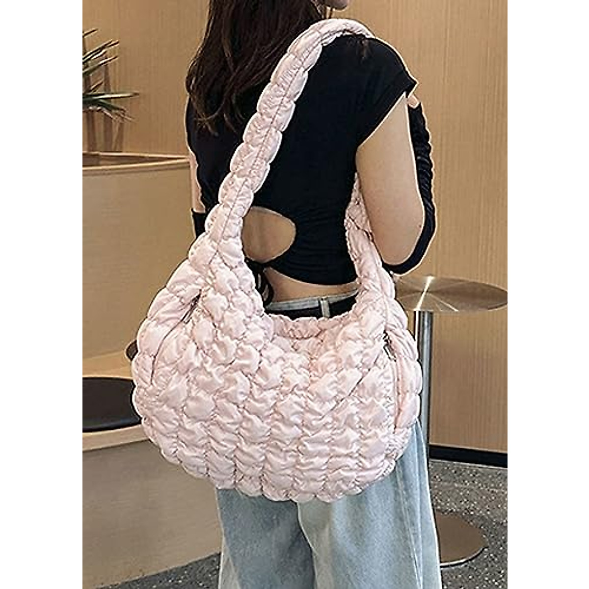 Women Quilted Tote Bag Large Capacity Crossbody Puffer Lightweight Padding Shoulder Bag Hobo Satchel Handbag Zip Purse
