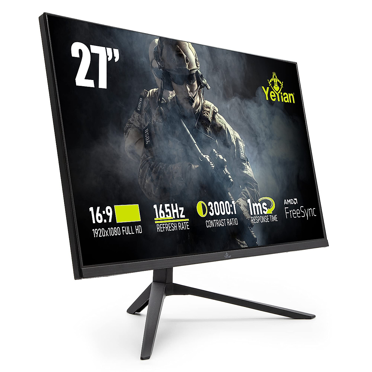 YEYIAN ODRAZ 2000 27” PC Gaming Frameless LED Monitor, 1080P HD, 165Hz, 300cd/m2, 1ms, 3000:1, 16:9, 178°, 16.7M Colors, True Low Motion Blur, AMD FreeSync, DP/HDMI, VESA Mountable, Tilt Adjustable