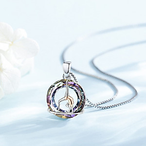 JUSTKIDSTOY Gymnastics Necklace 925 Sterling Silver Flipping Gymnast Team Necklace with Crystal Pendant Gymnastics Jewelry Gifts for Women