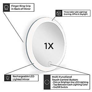 Zadro 4" Round LED Mirror Makeup Travel Mirror with Light Rechargeable Compact Mirror for Purses Portable Carrying Pouch