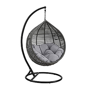 Modway Garner Outdoor Patio Wicker Rattan Teardrop Swing Chair in Gray Gray
