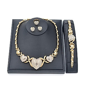 Giffor 14K Gold Filled Jewelry Set Necklaces For Women Bracelets Stud Earrings And Rings Sweetheart Gifts