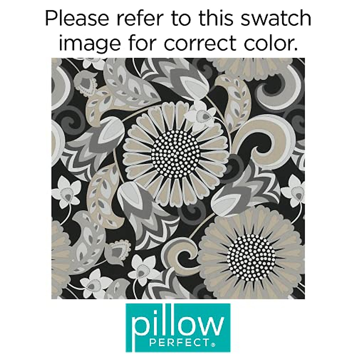 Pillow Perfect Floral Indoor/Outdoor Sofa Setee Bench Swing Cushion with Ties, Weather, and Fade Resistant, 18" x 45", Black/White Sophia, 1 Count