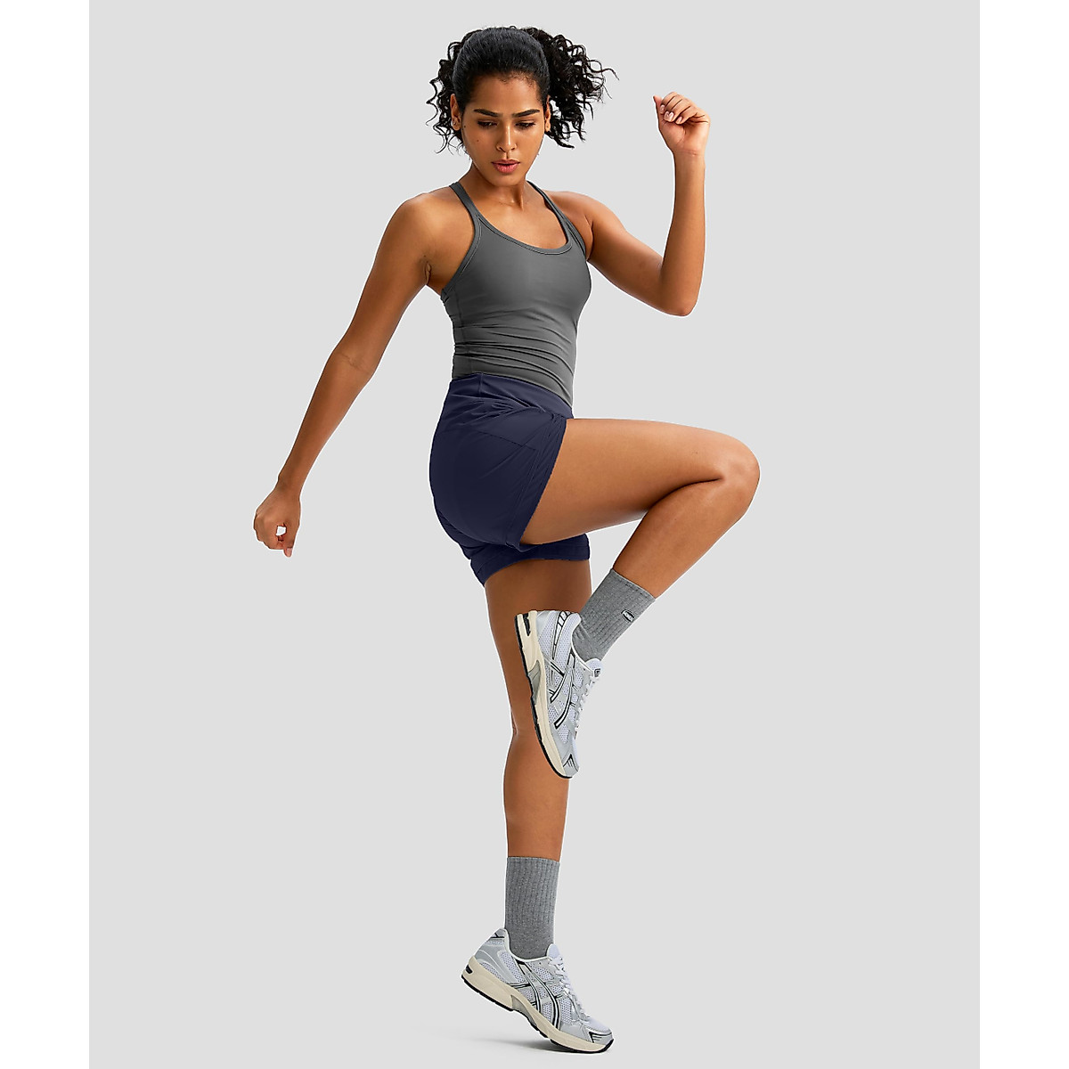 Women's Running Shorts High Waisted Quick-Dry 3 Inch Gym Workout Athletic Shorts for Women with Zipper Pocket(Navy Blue, XS)