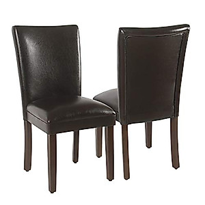 HomePop Parsons Upholstered Accent Dining Chair, Set of 2, Dark Brown Faux Leather