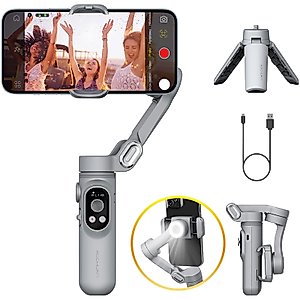 Gimbal Stabilizer for Smartphone w/LED Light Face Tracking Inception Timelapse Handheld Foldable 3-Axis Gimble for iPhone 15 14 13 12 11 Pro Max Android Galaxy S23 YouTube TikTok Vlog AOCHUAN Smart X