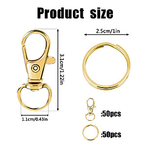 100PCS Gold Swivel Clasps Lanyard Snap Hooks with Key Rings, Key Chain Clip Hooks Lobster Claw Clasps for Keychains Jewelry DIY Crafts