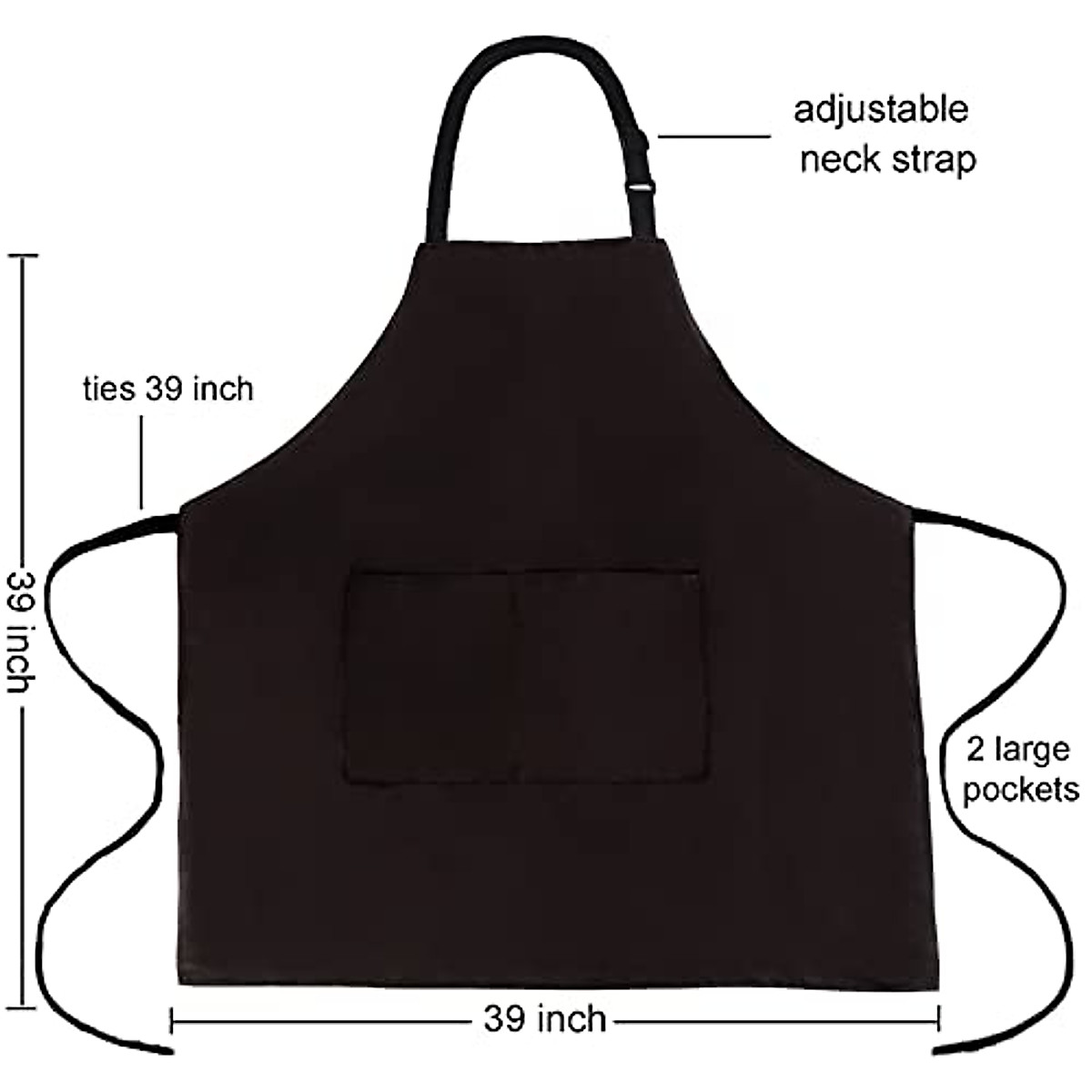 MissOwl Plus Size Adjustable Bib Apron Waterdrop Resistant with 2 Pockets Extra Large Chef Apron Kitchen Cooking for Women Men Black