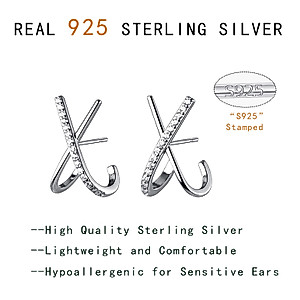 Reffeer 925 Sterling Silver Letter X Cuff Earrings Piercings for Women Teens CZ X Wrap Earrings Huggie Studs (A-Silver)
