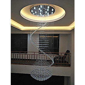 Moooni Modern Large Spiral Crystal Chandelier Lighting Luxury Rain Drop Flush Mount Ceiling Light for Foyer Staircase Entryway D 31.5" X H 98"