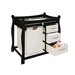 Sleigh Style Baby Changing Table with Laundry Hamper and 3 Storage Baskets