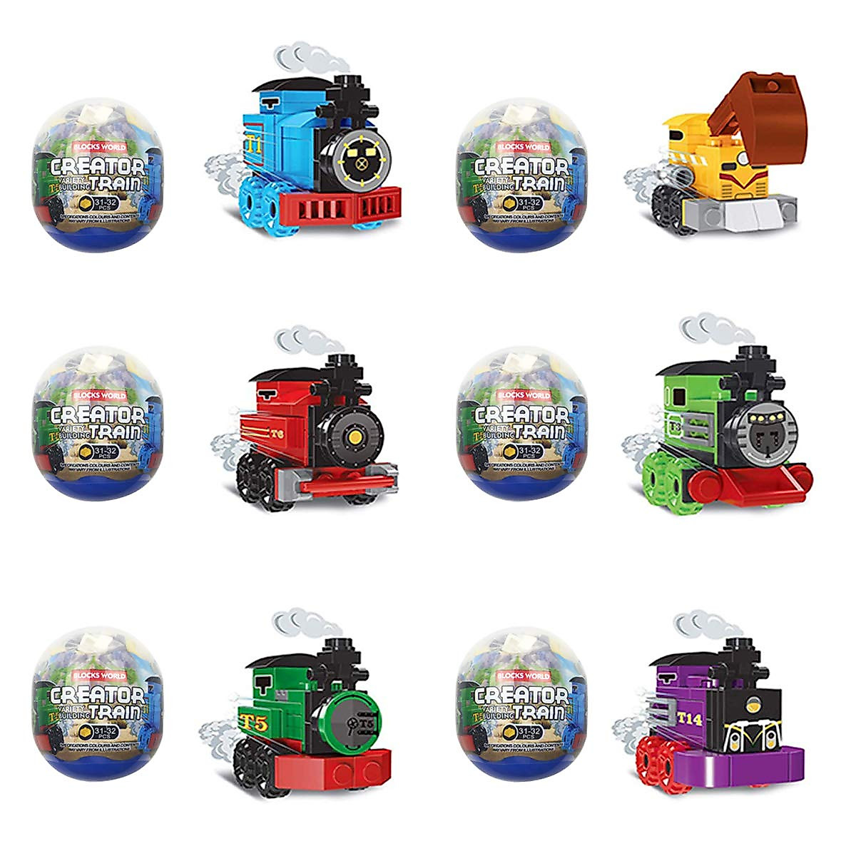 Anditoy 6 Pack Easter Eggs with Train Building Blocks Toys Inside Train Set for Kids Boys Girls Easter Basket Stuffers Fillers Gifts