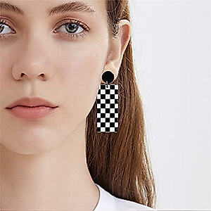 WUWEIJIAJIA Unique Acrylic Black White Striped Checkered Dangle Drop Earrings Heart Flower Pattern Stud Earrings for Women Statement (Style-5)