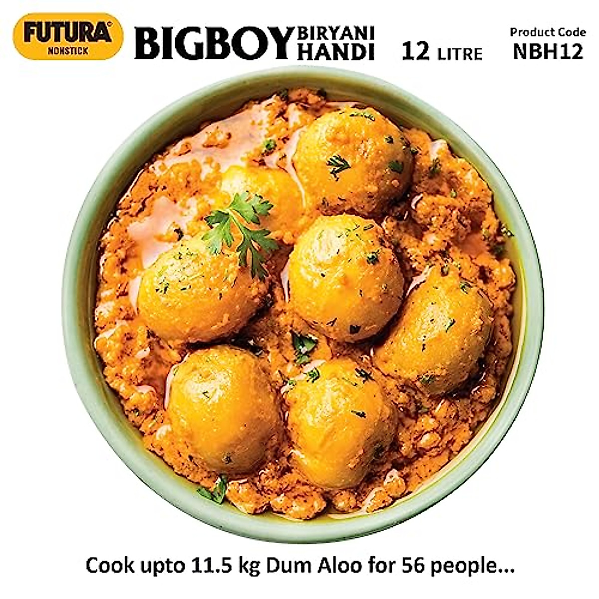 Hawkins Futura 12 Litre BigBoy Biryani Handi, Non Stick Pot with Glass Lid, Sauce Pan for Cooking and Serving Biriyani, Black (NBH12)