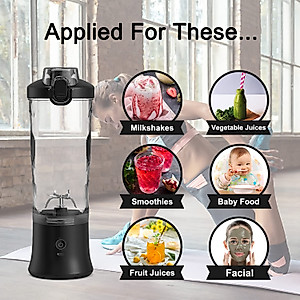 FOISONLEE Personal Blender, Portable mini blender,Electric Mini Juicer, Fresh Juice Bottle,600ML 20oz Large Capacity Smoothie Blending Cup.（Black)
