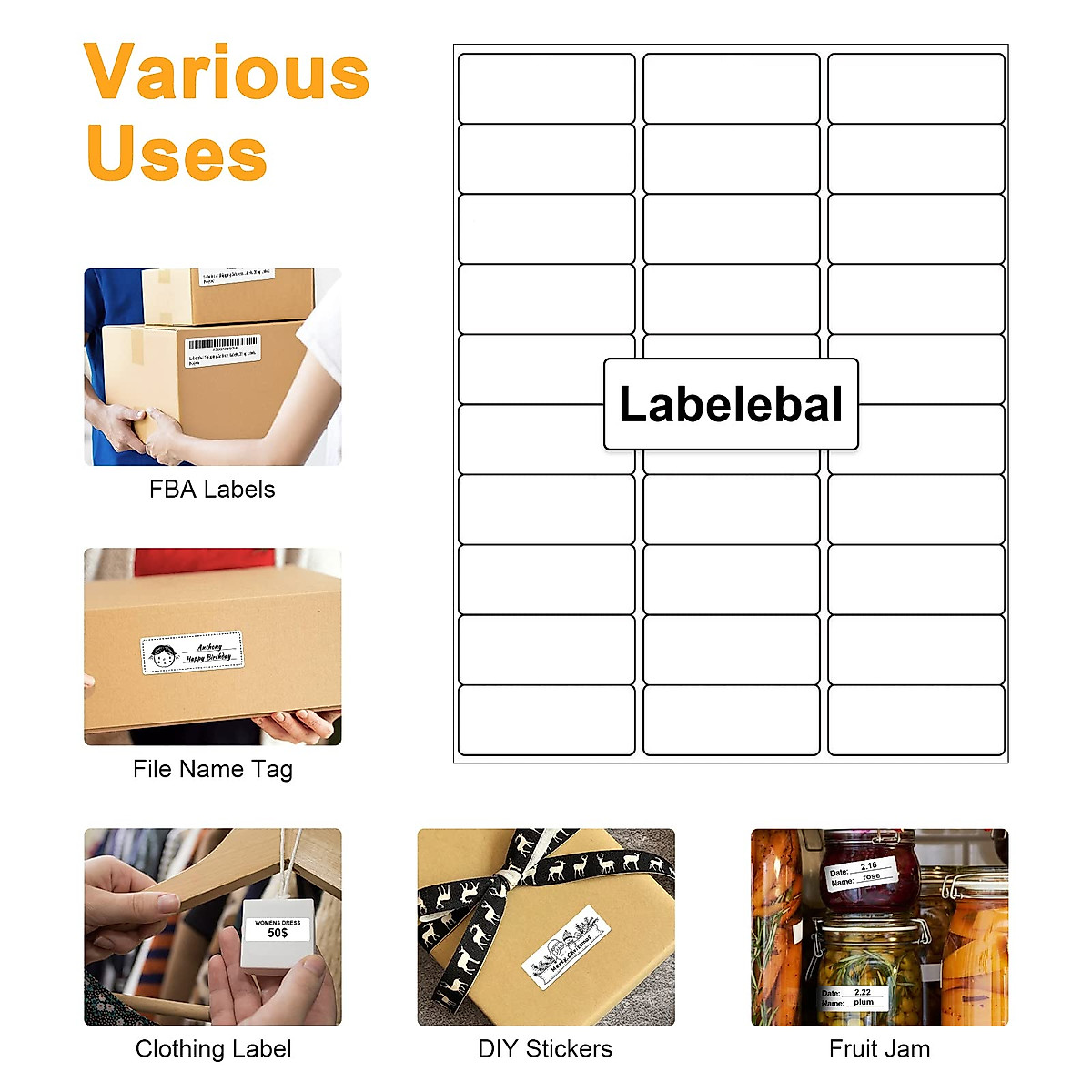 (7500 Labels/250 Sheets) Labelebal Shipping Address Labels, 30 Per Page 7,500 Labels,1" x2-5/8 Mailing Labels, 30-UP White Shipping Labels for Inkjet or Laser Printer,A4 30 Up Labels