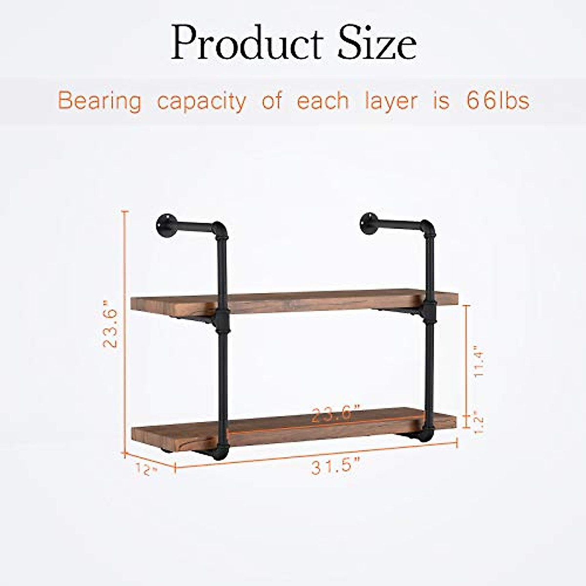 mecor 2022 New Industrial Wall Shelf 2-Tier with Planks, Wall Mount Iron Pipe Shelves, Wood and Metal Frame Wall Bookcase