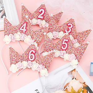 SuPoo Birthday Decorations for Girls - 6th Birthday Headband Crown, Glitter Hair Band, Flower Princess Tiara Hair Accessory for Party