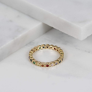 Silver On The Web Gold Over Fine Sterling Silver Rainbow Color Cubic Zirconia Eternity Band Ring Size 6. Also available in size 7, 8 and 9