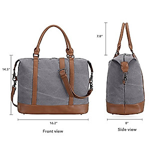 Bluboon Women Ladies Canvas Weekender Bag Overnight Carry-on Tote Duffel in Trolley Handle (Grey)