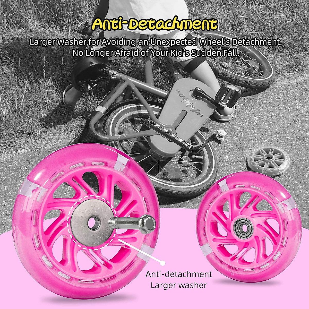 PRUNUS Flash Bike Training Wheels for 14 16 18 20 Inch.Training Wheels for Kids Bike is Heavy Duty.Bicycle Training Wheels is Suitable Single Speed Bike