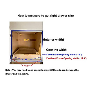 Couver CabinetRTA Soft Close Fully Assembled Slide Out Cabinet Shelf Pull-Out Wood Drawer Organizer 16.5"(W) x 21.25"(D) X 4"(H), Soft-Close Rail with Spacer(4 steps to install)