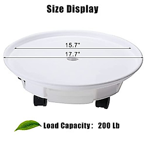 Finderomend Pair of 17.7" Extra-Large Plant Caddies, Plant Stand with 5 Wheels, Round Flower Pot Mover Plant Saucer Pot with Water Container,Rolling Dolly Garden Large Rolling Tray (White)