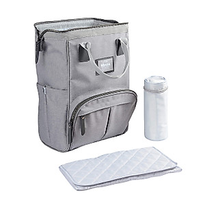 BEABA Wellington Diaper Bag Backpack, Mom Dad Diaper Backpack, Girls Boys Multi-Function Baby Travel Bag with Changing Pad and Stroller Straps, (Grey)