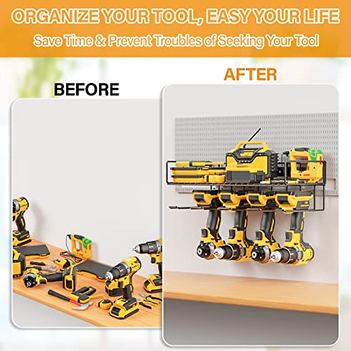 Power Tool Organizer Wall Mounted, Tool Storage Organizer Holder, Heavy Duty Utility Rack, Garage Tool Organizer, Cordless Drill Holder, Pegboard Tool Organization, Tool Shelf for Men,Father’s Day