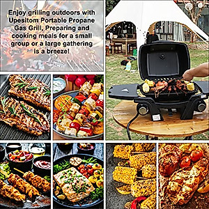 Portable Propane Gas Grill, 2-Burner Portable Gas Grill Small Tabletop Gas Grill, 24000BTU BBQ Outdoor Griddle Gas Grill with Removable Side Tables, Thermometer, Regulator, Gas Hose, Black