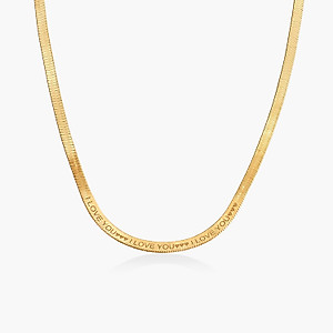 Oak&Luna - Personalized Engraved Herringbone Necklace With Custom Inscriptions - Slim & Wide Chain - 0.925 Sterling Silver, 18K Gold Vermeil - Designer Jewelry for Her, Women, Mom, Wife - Dainty Gift