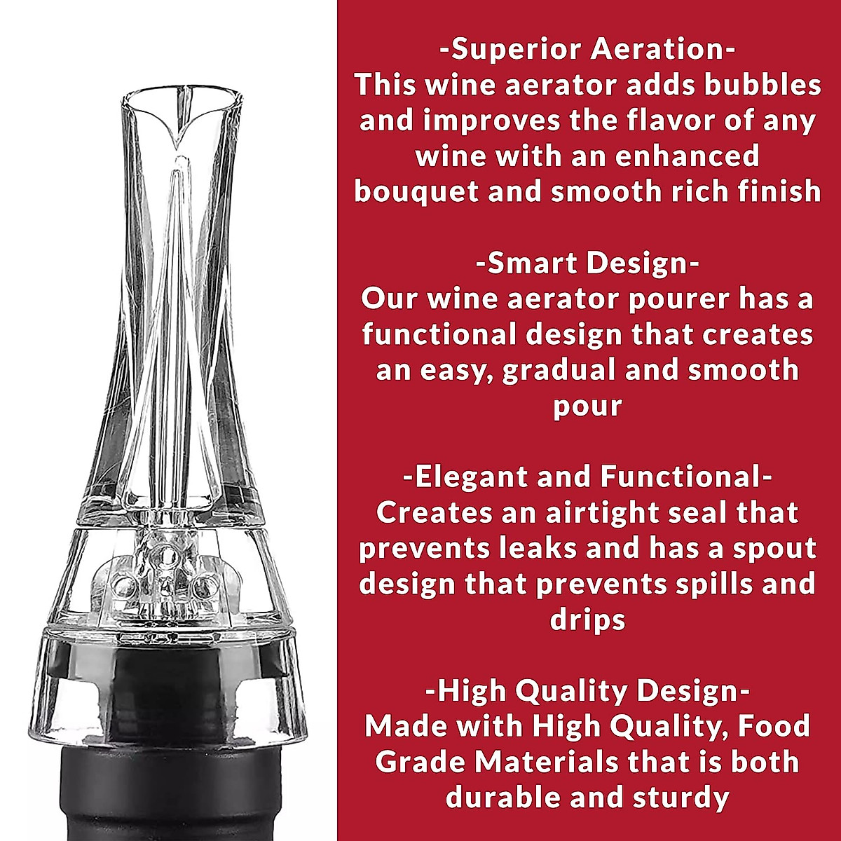 Skyway Wine Aerator Pourer Spout Premium Professional Quality - Instant Aerating No Spill Drip Spout - Enhanced Rich Finish and Improved Flavor - Fits Any Wine Bottle