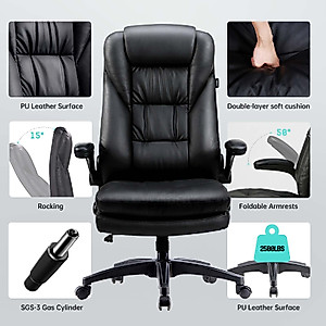 Hbada Executive Office Chair, Big and Tall Desk Chair 400lbs Wide Seat, High Back PU Leather Ergonomic Computer Chair with Adjustable Armrest, 360° Swivel Office Chair Adjustable Height, Black