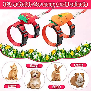 2 Pack Adjustable Rabbit Harness and Leash Bunny Harness Leash Set Harness Leash for Rabbit Kitten Puppy Pig and Small Pet Animals (Carrot, Strawberry)