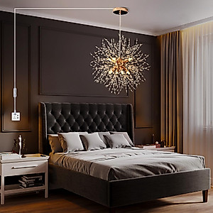 HOXIYA Modern Crystal Chandeliers Firework, Plug in Dandelion Chandelier, Gold Sputnik Pendant Light for Bedroom Foyer Hallway Entryway Kitchen, 8 Light Firework Dandelion Chandelier, G9 Socket